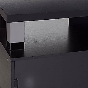 BOWERY HILL TV Stand for 80 Inch TV, Entertainment Console with Storage Shelf for Living Room, Tempered Glass Top and Wood, Black