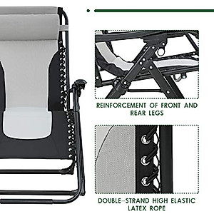 FDW Oversized Padded Zero Gravity Chair Lounge Chair Outdoor Patio Recliner with Cup Holder Adjustable Headrest for Patio Pool Deck Camping Support 380lbs (1, Grey)