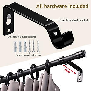 Black Curtain Rods for Windows 28 to 48 Inch - 5/8 Inch Small Curtain Rods 2 Pack - Heavy Duty Cafe Drapery Rods with Brackets - Rustic Matte