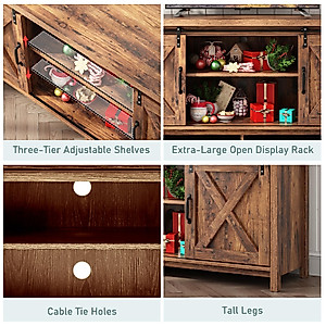 Elibeauty Farmhouse TV Stand for 55-65in TV with Adjustable Shelves & Sliding Barn Door - Rustic, Wooden Entertainment Center & Media Cabinet for Bedroom, Living Room (Dark Brown, 58in)