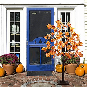 TURNMEON 4 Feet Prelit Maple Tree Fall Decorations Fall Tree Decor with Timer Pumpkin Lights 60 LED Warm Lights Acorn Brown Battery Box Thick Fall Tree Autumn Thanksgiving Indoor Outdoor Party