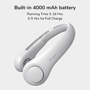 JISULIFE Portable Neck Fan, Hands-Free Bladeless, 5 Speeds, 4000 mAh Battery Operated Wearable Personal Fan, Twistable, Rechargeable, Gift for Women Men-Grey