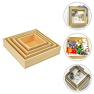 Zerodeko 4pcs Unfinished Wooden Box Stackable Rustic Wood Square Storage Organizer Container Craft Box for DIY Craft Collectibles Home Venue Desktop Drawer Decor Succulent Pot