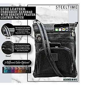 Steeltime Unisex Super Soft Leather Crossbody Bag with Lords Prayer or Serenity Prayer Patch with Carrying Strap (Serenity Prayer/Dark Brown)