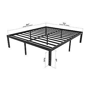 Koi Housewares 18 Inch Steel Bed Frame, Reinforced Platform, 3000 Pounds, Heavy Duty, Easy Assembly, Steel Slats, Under The Bed Storage, California King