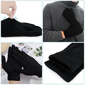 CUGBO 12 Pairs Black Winter Stretchy Warm Knit Magic Gloves Mitten for Mens Womens-One Size Fits All