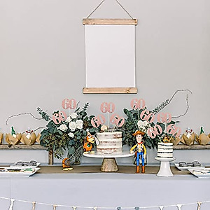 12 PCS Glitter 60th Birthday Centerpiece Sticks Number 60 Cake Toppers Sixty Table Flower Topper Decorations for 60th Birthday Anniversary Party Centerpiece Supplies Rose Gold