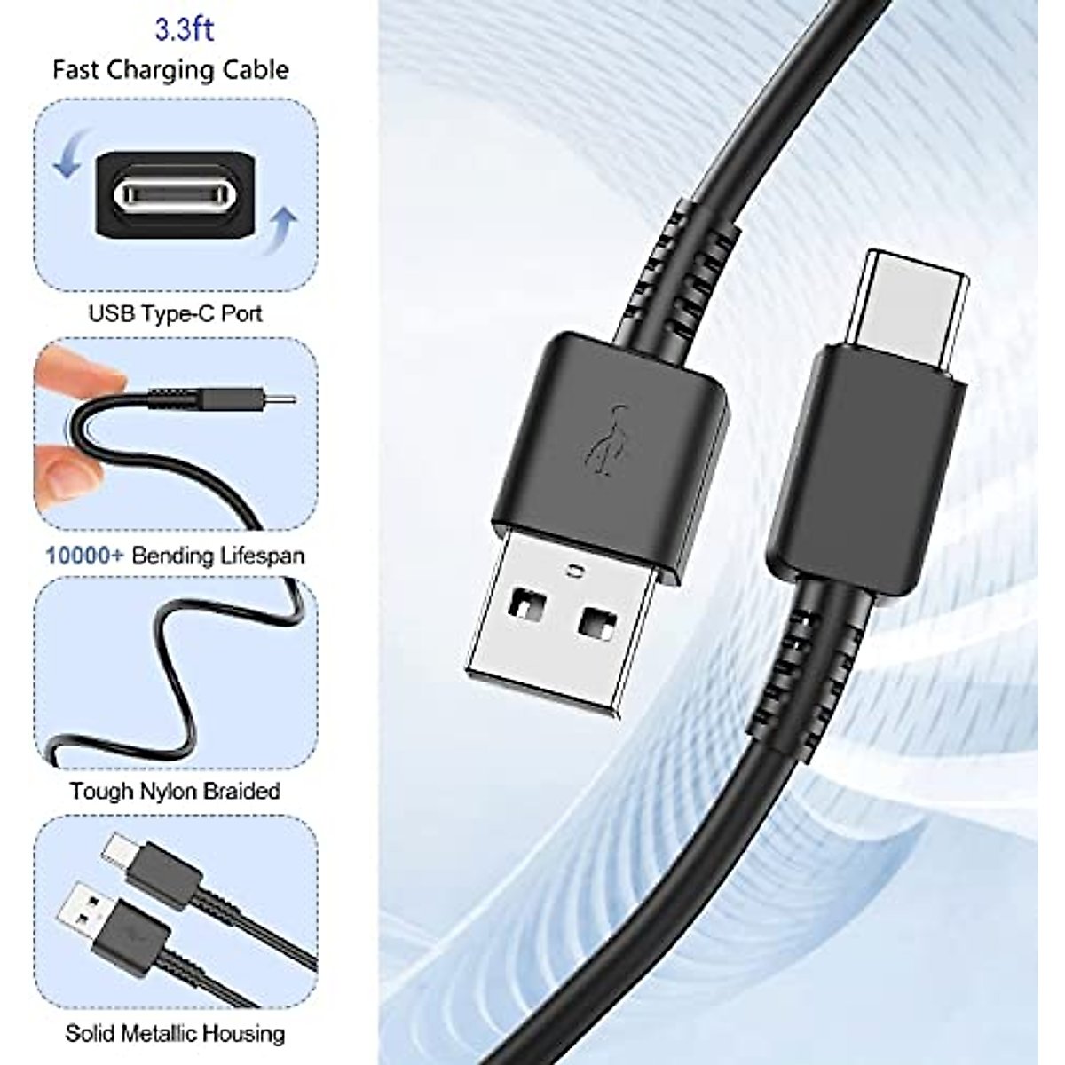 Samsung Charger Fast Charging with USB Type C Cable for Samsung Galaxy S10/S10e/S10 Plus/S9/S9 Plus/S8/S8 Plus/S20 S21 S22 Ultra/Note 8 9 10 20/A13/A03s/A32/A31/A30/A50/A51/A52/A53/Z Fold 3/Z Flip 3 4