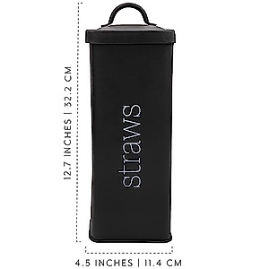 AuldHome Farmhouse Enamelware Straw Holder (Black); Retro Metal Straw Storage Canister