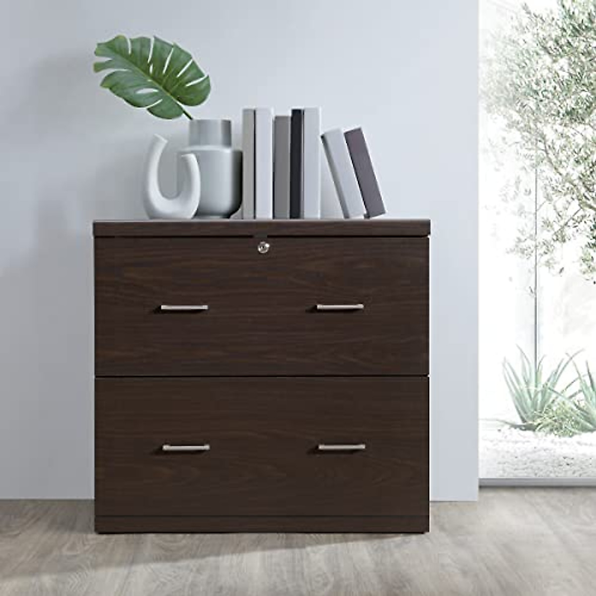 OSP Home Furnishings Alpine 2-Drawer File Cabinet with Locking Top Drawer and Lockdowel Fastening System, Lateral, Espresso