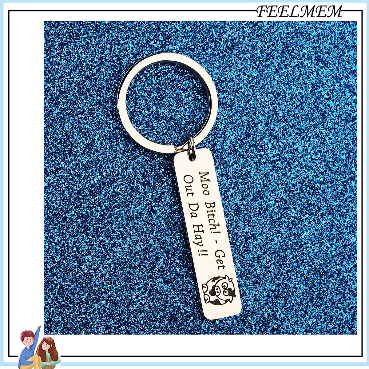 FEELMEM Funny Cow Cow Lover Gift Moo Bitch Get Out Da Hay Keychain Farmer Gift