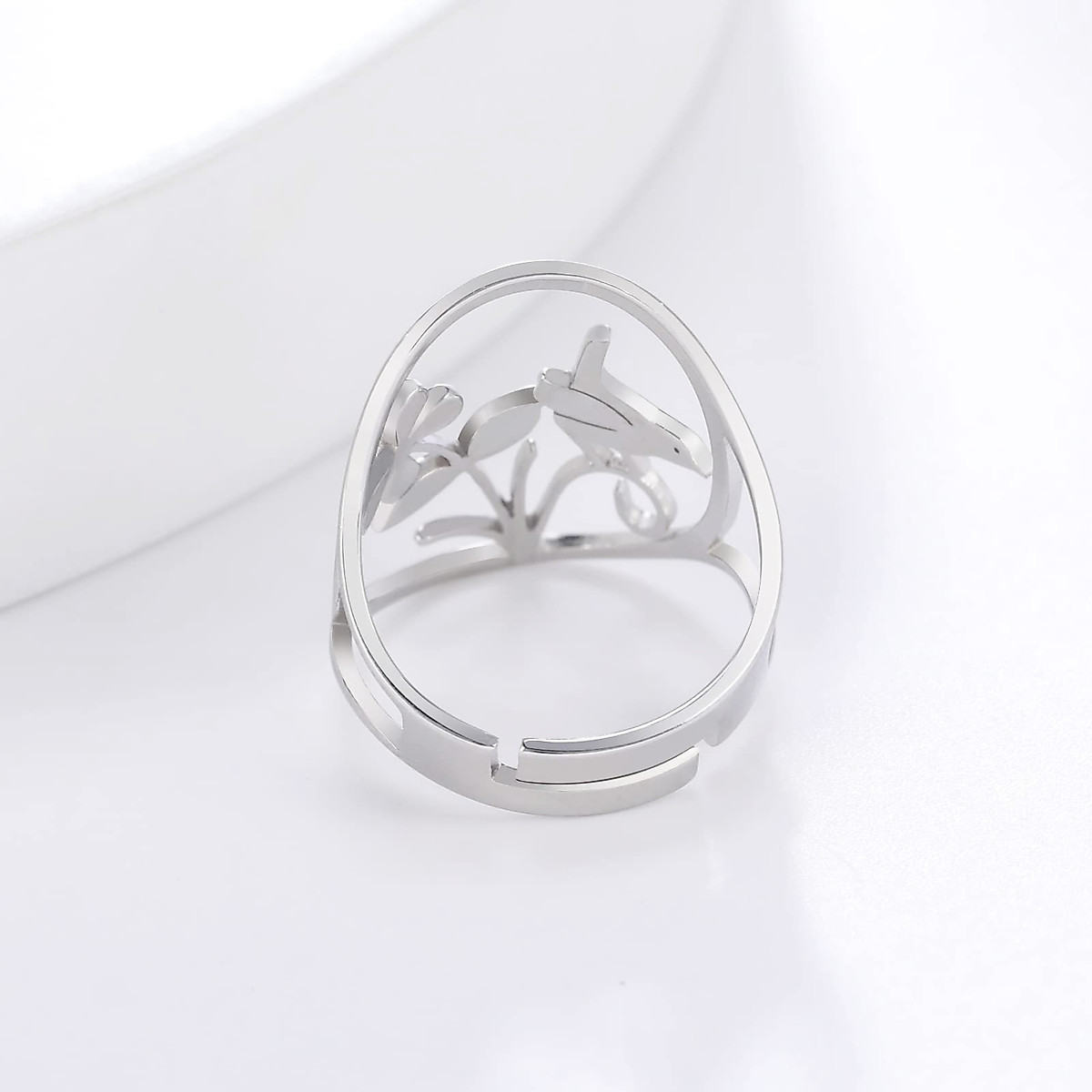 kkjoy Flower and Bird Ring Stainless Steel Adjustable Open Finger Rings Christmas Gift for Women