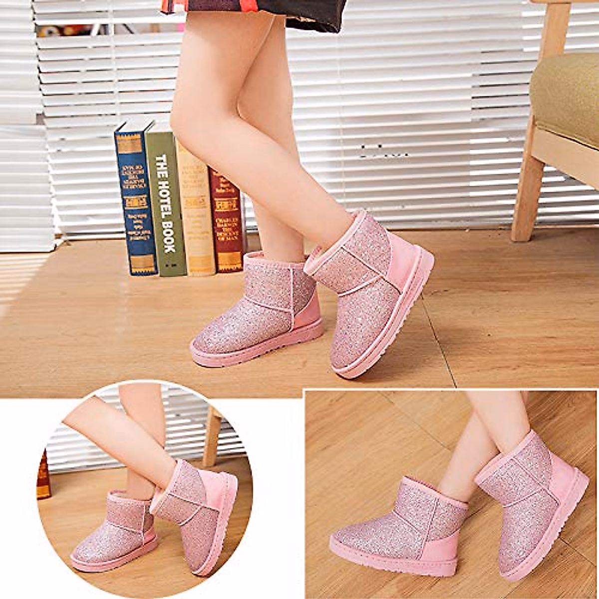 techcity Boys Girls Winter Warm Snow Boots Sequin Fur Lined Waterproof Boot Glitter Princess Outdoor Shoes(Toddler/Little Kid)