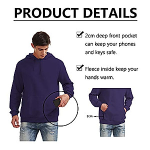 BETTERCHIC Men's Hooded Sweatshirt Long Sleeve Soft Brushed Fleece Hoody Classic Drawstring Pullover Hoodie (NAVY,XL