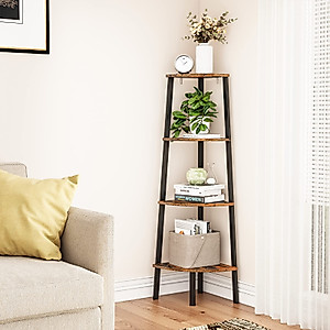 Bennio Brenny Corner Shelf, 4-Tier Ladder Bookshelf, Metal Frame Storage Rack, Shelving Unit, Plant Stand for Living Room, Home Office, Kitchen