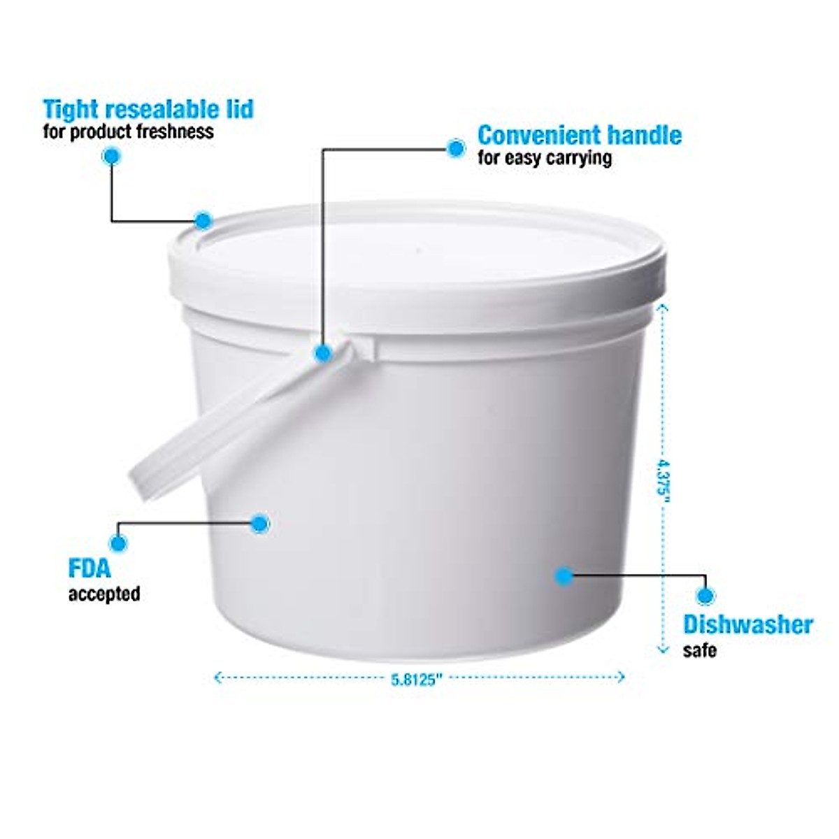 Consolidated Plastics Pail with Handle, Polypropylene, 1.5 Quart, White, 10 Piece