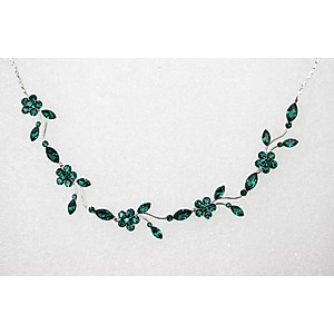 Faship Gorgeous Green Rhinestone Crystal Floral Necklace Earrings Set - Green