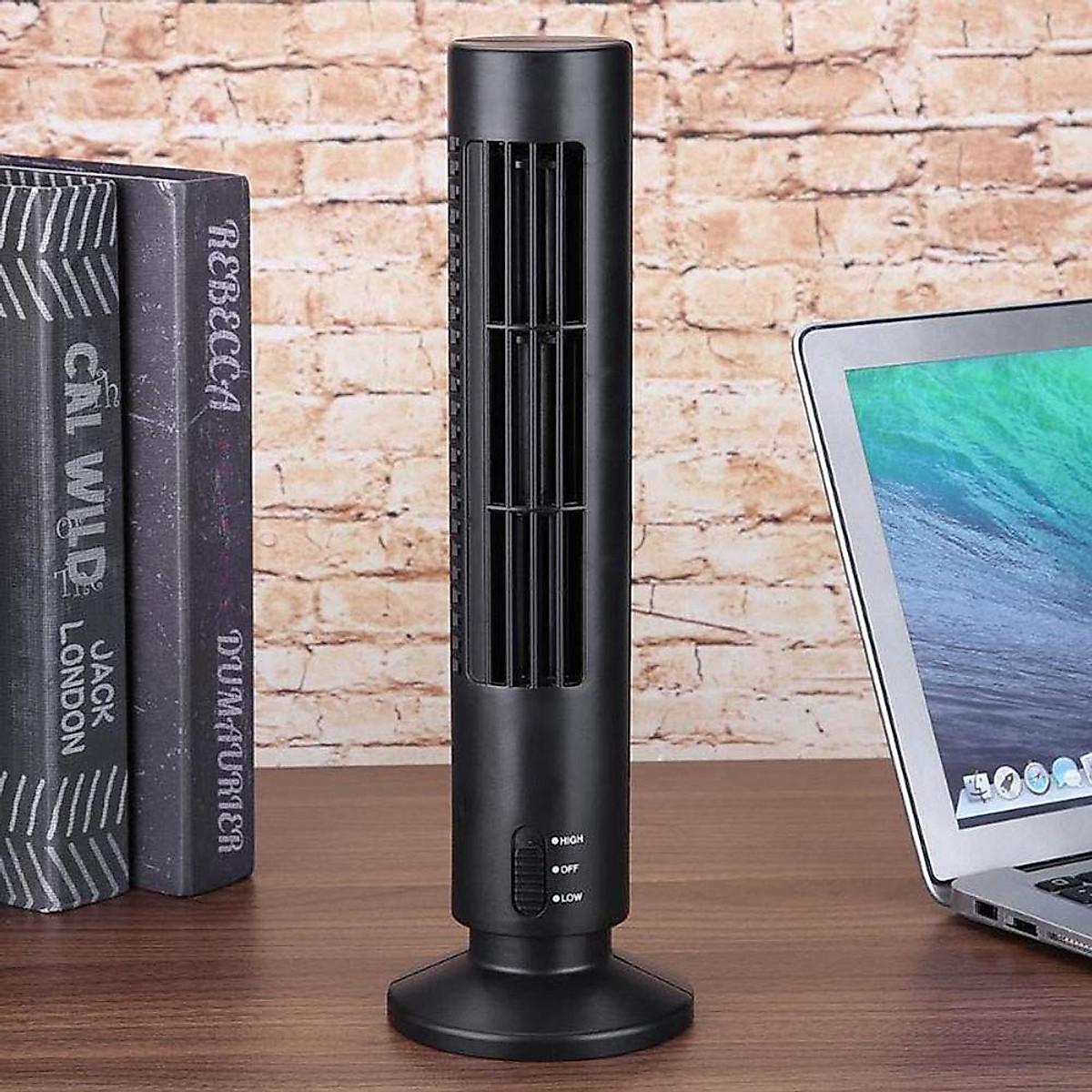 Gonetre Portable Air Cooler Vertical Bladeless Fan USB Desktop Air Conditioner Fan Mini Cooling Tower Fan for Home Office (Black)