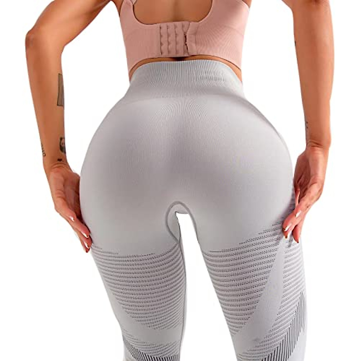 Redqenting High Waisted Leggings for Women Workout Seamless Leggings Yoga Pants Sweat Proof Tummy Control Tights Grey