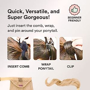 INH Hair Miya Ponytail Extension 26 inch Long Clip in Wrap Around Straight Pony Tail Hairpiece for Women | Synthetic Clip On Faux Piece | Champagne Blonde