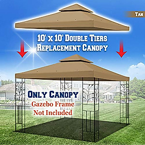 BenefitUSA 119x119 Gazebo Canopy Replacement Top Double Tiered Canopy Top Cover (Tan)