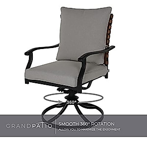 Grand patio 5-Piece Outdoor Dining Set, 4 Steel Leather-Look Resin Wicker Swivel Patio Chairs & 1 Square Dining Table, Black