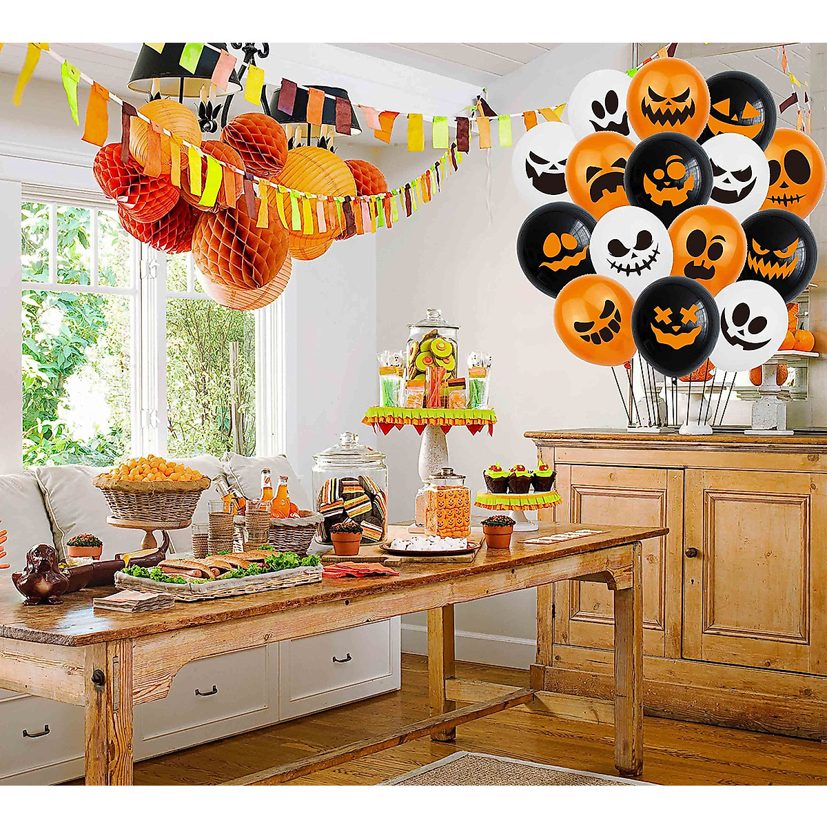 TUWUNA Halloween Party Decoration 60Pcs Halloween Balloons 12 Inch Latex Balloons 15 Styles Pumpkin and Ghost Face Balloon for Kids Birthday Party Favor Supplies Decorations Perfect for Your Party