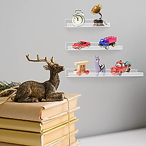 Tuanse 6 Pieces Clear Acrylic Floating Shelves Wall Mounted U Shelves Display Shelves Floating Bookshelf Wall Display Bookshelves for Room Display Storage (36 Inch, 24 Inch, 15 Inch)