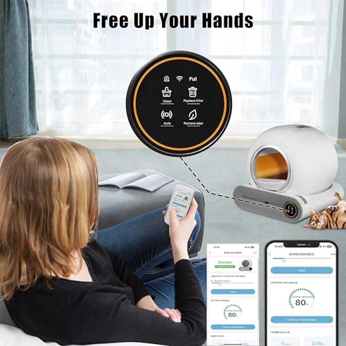 (2024) DuckSky Self Cleaning Cat Litter Box, 65L+9L Extra Large Automatic Litter Box for Multiple Cats, Features negative ion Sterilization and Deodorization, APP Control, and Health Monitor.(White)