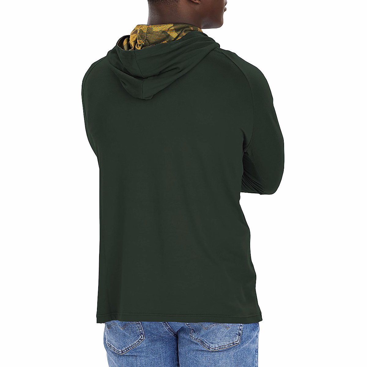 Officially Licensed Zubaz Men's NFL Solid Hoodie With Team Color Camo Lines, Green Bay Packers, Size Large