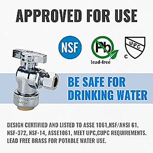 Angle Stop Valve, 12-Pack SUNGATOR Angle Water Shut Off Valve 1/2 x 3/8 Inch Compression, Toilet Water Valve, 1/4 Turn, No Lead Brass Push to Connect Plumbing Fitting, Pushfit, PEX Pipe, Copper, CPVC