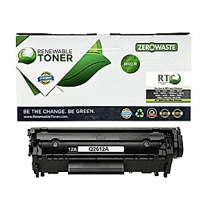 Renewable Toner USA Remanufactured MICR Toner Cartridge Replacement for HP 12A Q2612A Laser Printers 1010 1012 1015 1018 1020 1022 3015 3020 3030 3050 3052 3055 M1319