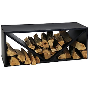 Sunnydaze Triple Triangle Black Powder-Coated Steel Log Rack - Outdoor and Indoor Firewood Storage - 41-Inch