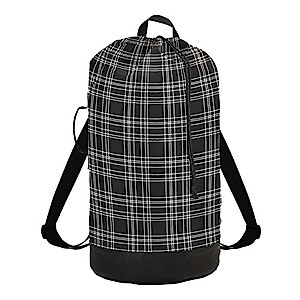 Black Check Plaid Laundry Backback Large Heavy Duty Laundry Bag with Adjustable Shoulder Straps Laundry backpack for Traveling Dirty Clothes Organizer for College Students Waterproof