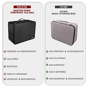 ENGPOW Fireproof Document Organizer Box with Lock,Collapsible Hard File Storage Box,Multi-Layer Waterproof Portable Travel Home Filing Storage Fireproof Safe for Important File,Cash,Letter/Legal Size