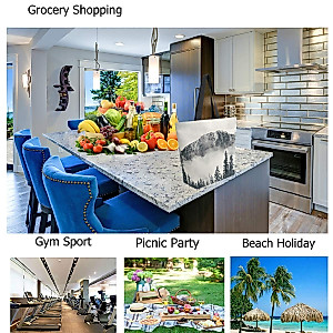 ZzWwR Stylish Banff National Park Foggy Mountains and Forest Extra Large Canvas Beach Travel Reusable Grocery Shopping Tote Bag Portable Storage HandBag