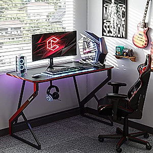 CubiCubi Simple Gaming Desk Z Shaped 40 inch Gamer Workstation, Home Computer Carbon Fiber Surface Gaming Desk PC Table with Headphone Hook