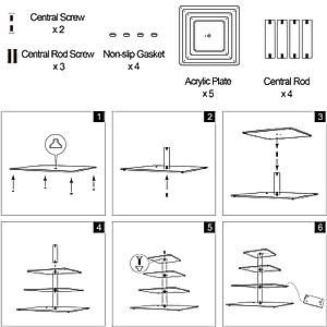 Kimdee 5 Tier Square Cupcake Stand Acrylic Cupcake Tower Display with Colorful LED Light