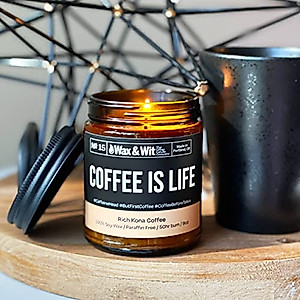 Wax & Wit Funny Coffee Candle - Soy Wax Candle - Gifts for Women & Men - Home & Office Decor - Hand-Poured in USA, 9oz - Coffee Scented Candles for Home