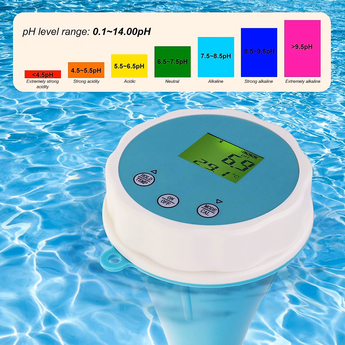 6-in-1 Bluetooth Swimming Pool Water Tester EC/Salinity/pH/ORP/Temperature/Chlorine Meter Wireless Floating Smart Pool Monitor Water Tester for Pools & Swim Spas