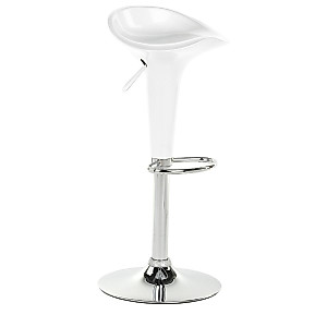 Displays2go Modern Bar Chair, Swiveling, Ergonomic Seat with Adjustable Lift (White ABS Plastic and Chrome)