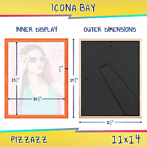 Icona Bay 11x14 Picture Frame, Orange Colored Solid Wood Scandinavian Style Frame for Photo, Pizzazz Collection