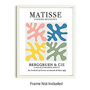 Matisse-Inspired No.10 Exhibition Wall Art Print. 11x14 UNFRAMED. Abstract, Minimalist Modern Wall Decor. Cut-Out Botanical Shapes in Shades of Pastel Pink, Blue, Sage Green & Gold.
