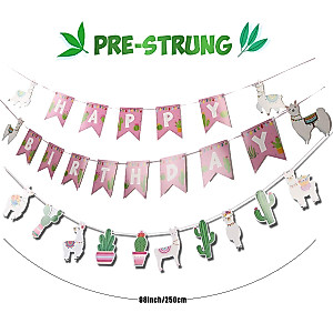Llama Cactus Happy Birthday Banner Garland Decoration Set of 2 for Baby Shower Cino De Mayo Mexican Fiesta Centerpieces Party Graduation Supplies Hawaii Kids Llama Cactus Themed Party