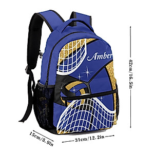 SunFancyCustom Printed Volleyball Dark Blue Backpack Personalized Daypack Laptop Travel Hiking Bag with Name