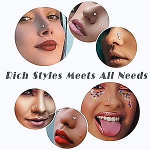 JOERICA 12Pcs 20G Dangle Nose Rings Nose Studs Corkscrew Dangle Nose Rings for Women Men Stainless Steel Nose Piercing Jewelry CZ Heart Moon Butterfly Nose Rings Studs Silver Tone