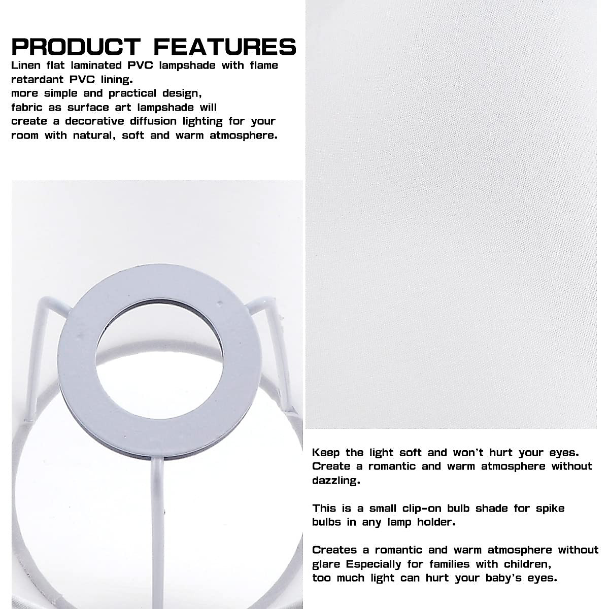 2pcs Small Lamp Shade Linen Fabric Clip On Bulb Lampshade Barrel Cloth Lamp Cover Replacement Linen Lampshade for Bedroom, Bedside Table Lamp, Wall Lamp(White)