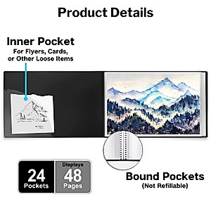 Dunwell 11x17 Portfolio Binder (Black, Horizontal), Presentation Book with 24 Pockets, Large 11 x 17 Art Portfolio Folder, Acid-Free Poly Cover and Sleeves