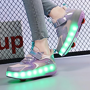 CEIEOE Boys Girls Roller Sneakers Shoes with 2 Wheels 16 LED Light Model Rechargeable Retractable Skateboarding Wheels for Beginner More Balanced Party Birthday Christmas Best Gift
