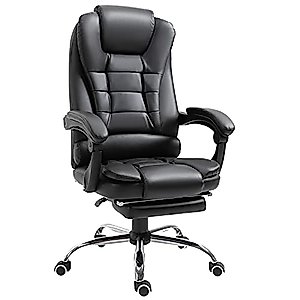 HOMCOM High Back Ergonomic Executive Office Chair, PU Leather Computer Chair with Retractable Footrest, Lumbar Support, Padded Headrest and Armrest, Black